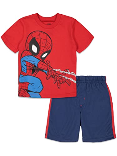 Marvel Avengers Spider-Man Little Boys Graphic T-Shirt Bike Shorts Mesh Outfit Set Red/Blue 7-8