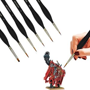 Detail Model Paint Brushes Set - 6 Pieces Miniature Painting Brushes for Acrylic, Watercolor - Airplane Kits, Ceramic, Plastic Model, Warhammer 40k