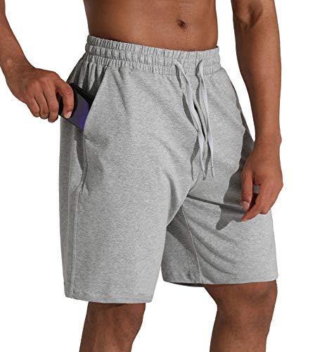 Men's Lounge Shorts with Deep Pockets Loose-fit Cotton Jersey Shorts for Running,Workout,Training, Basketball (605 Grey, Small)