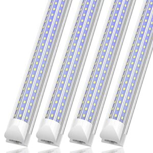 shopled led shop light 4ft, 45w 5850lm 6000k cool white, linkable t8 led light fixtures, d-shaped t8 led tube lights, high output, clear cover, 4 foot led shop lights for garage, 4 pack