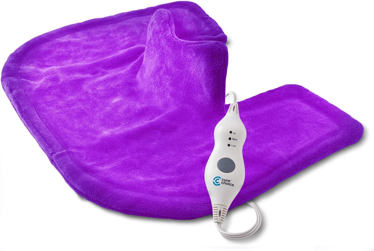 Cure Choice® Electric Heating Pad for Neck and Shoulder Pain Relief, Soft Micromink Neck Heating pad for Neck Pain, Heated Neck Wrap with 4 Heat Settings, Auto Shut Off, Machine Washable (Purple)