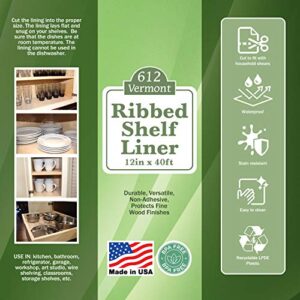 612 Vermont 12" x 40' Clear Ribbed, Waterproof, Non-Adhesive Plastic Shelf Liner for Use in Kitchen Cabinets, Pantry, Wire Shelves, Under Sink, Refrigerators and More.