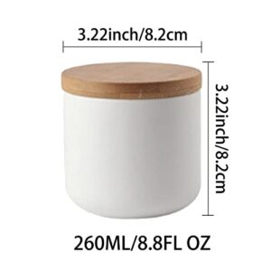 Ceramic Food Storage Jar Canister Modern Design Food Canisters with Airtight Seal Bamboo Lid, Loose Tea Coffee Spice Nuts Snacks Storage Jar Canister (White 8.79oz/260ml)