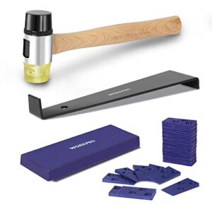 workpro laminate wood flooring installation kit with reinforced double-faced mallet, heavy duty pull bar, tapping block and 30-piece spacers included,multicolor