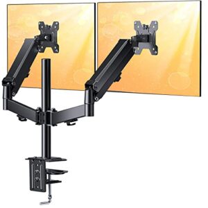 ergear dual monitor stand, adjustable monitor desk mount for up to 30in screens, full motion gas spring monitor arm holds up to 17.6lbs, max vesa 100x100mm