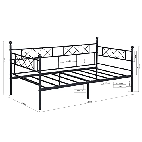 Symylife Twin Daybed Frame MetalTwin Bed with Headboard, Stable Steel Slats Support, Easy Assembly, Mattress Platform Bed Sofa for Living Room Guest Room,Black