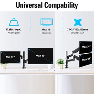 MOUNTUP Dual Monitor Mount, Height Adjustable Gas Spring Monitor Arm Desk Mount for 2 Computer Screens up to 32 Inch, Double Monitor Stand Each Holds 4.4-17.6 lbs, Fits VESA 75x75mm & 100x100mm MU0026