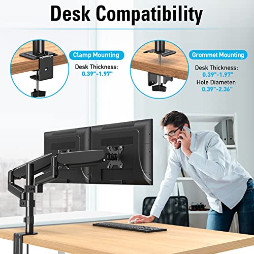 MOUNTUP Dual Monitor Mount, Height Adjustable Gas Spring Monitor Arm Desk Mount for 2 Computer Screens up to 32 Inch, Double Monitor Stand Each Holds 4.4-17.6 lbs, Fits VESA 75x75mm & 100x100mm MU0026