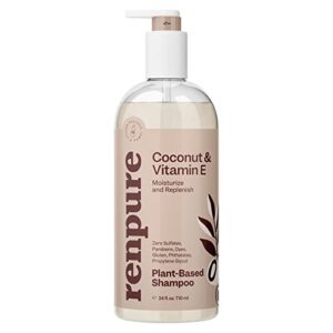 renpure plant based coconut and vitamin e moisturize and replenish shampoo - ideal for lifeless hair - leaves hair silky and smooth - rids hair of grime - recyclable, pump bottle design - 24 fl oz