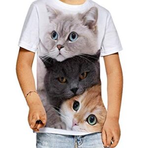 Ainuno Cat Shirts for Girls Boys Kids Cute Summer Clothes Short Sleeve Graphic Tees White Crewneck Size 7 8 Years Old,Cat