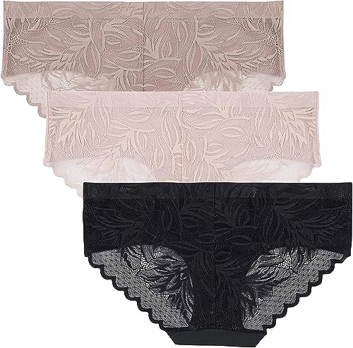 Vince Camuto Women's Underwear ? Seamless Lace Hipster Briefs (3 Pack), Size Medium, Black/Soft Violet/Taupe