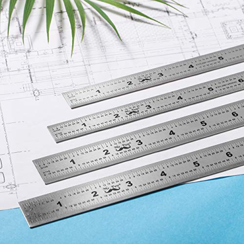 Mr. Pen- Machinist Ruler, 4 Pack (6, 8, 12, 14 inch), Metric Ruler, Millimeter Ruler, (1/64, 1/32, mm and .5 mm), 6 inch Ruler, Stainless Steel Ruler