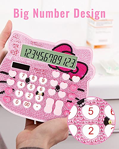 Women Calculators,BREIS Creative Cute Solar Energy Calculator, 12 Digit Large LCD Display, Handheld for Daily and Basic Office, Pink (Pink+Pink)