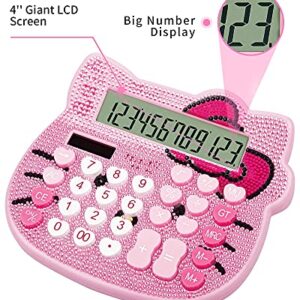 Women Calculators,BREIS Creative Cute Solar Energy Calculator, 12 Digit Large LCD Display, Handheld for Daily and Basic Office, Pink (Pink+Pink)