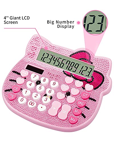 Women Calculators,BREIS Creative Cute Solar Energy Calculator, 12 Digit Large LCD Display, Handheld for Daily and Basic Office, Pink (Pink+Pink)