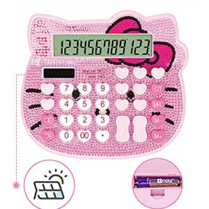 Women Calculators,BREIS Creative Cute Solar Energy Calculator, 12 Digit Large LCD Display, Handheld for Daily and Basic Office, Pink (Pink+Pink)