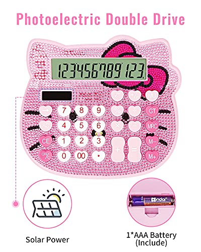 Women Calculators,BREIS Creative Cute Solar Energy Calculator, 12 Digit Large LCD Display, Handheld for Daily and Basic Office, Pink (Pink+Pink)