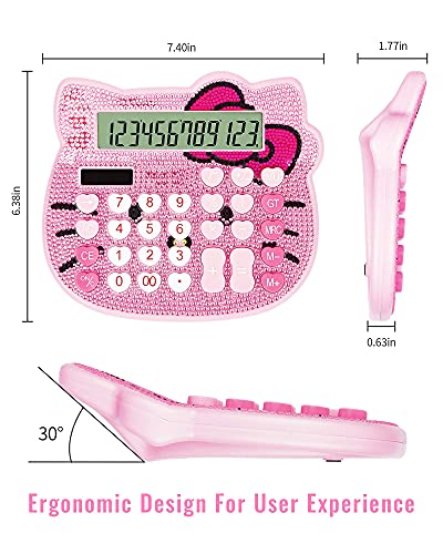 Women Calculators,BREIS Creative Cute Solar Energy Calculator, 12 Digit Large LCD Display, Handheld for Daily and Basic Office, Pink (Pink+Pink)