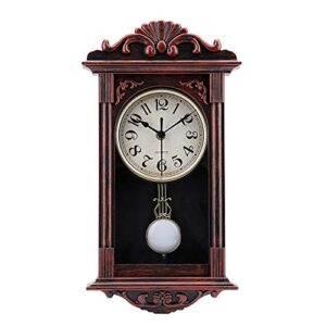 jomparis pendulum wall clock retro quartz decorative battery operated wall clock for living room, office, home decor(16 inch, bronze)