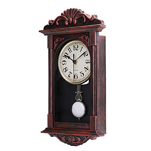 jomparis Pendulum Wall Clock Retro Quartz Decorative Battery Operated Wall Clock for Living Room, Office, Home Decor(16 Inch, Bronze)