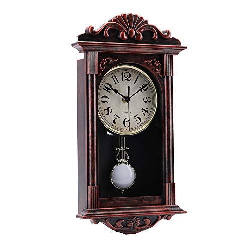 jomparis Pendulum Wall Clock Retro Quartz Decorative Battery Operated Wall Clock for Living Room, Office, Home Decor(16 Inch, Bronze)