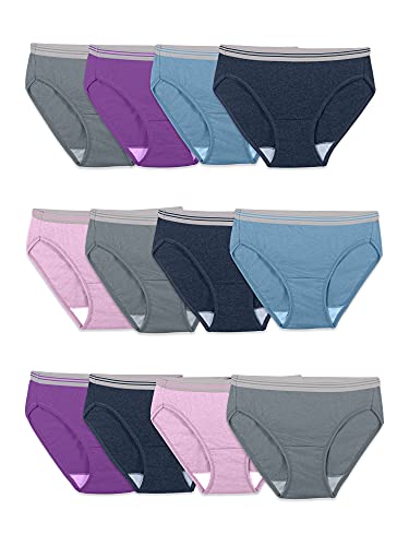 Fruit of the Loom Women's Eversoft Cotton Bikini Underwear, Tag Free & Breathable, Blend-12 Pack-Grey/Blue/Purple, 7