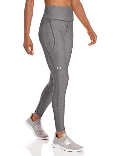 Under Armour Women's HeatGear Armour High No-Slip Waistband Pocketed Leggings , Charcoal Light Heather (019)/White , Large