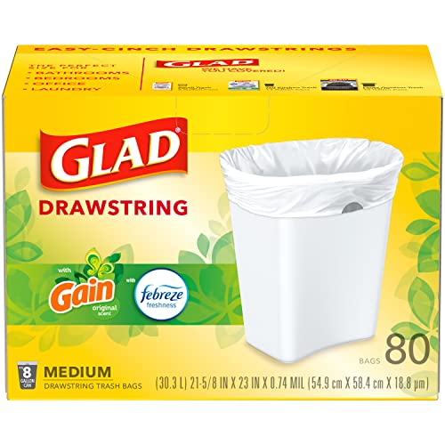 Glad Medium Drawstring Trash Bags - Gain Original Scent 8 Gal, 80 Count