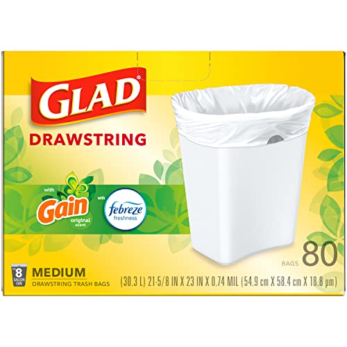 Glad Medium Drawstring Trash Bags - Gain Original Scent 8 Gal, 80 Count