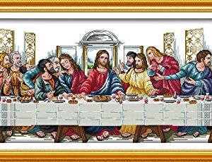 Joy Sunday Jesus Cross Stitch Kits 14CT Counted Full Range of Embroidery Starter Kit for Beginners Unprinted Pattern-The Last Supper