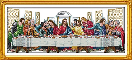 Joy Sunday Jesus Cross Stitch Kits 14CT Counted Full Range of Embroidery Starter Kit for Beginners Unprinted Pattern-The Last Supper