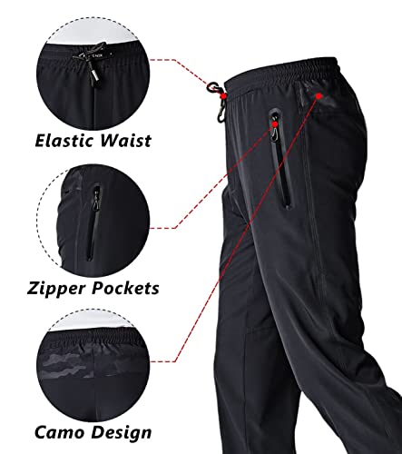 Boladeci Athletic Pants for Men Lightweight Quick Dry Breathable Elastic Waist Zip Pockets Outdoor Jogger Travel Fishing Hiking Pants Black 40