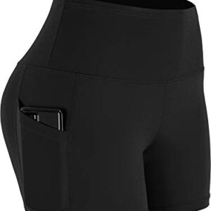 CADMUS Women's High Waist Yoga Shorts Spandex Running Side Pockets, 16#, Navy & Grey & Black,Medium