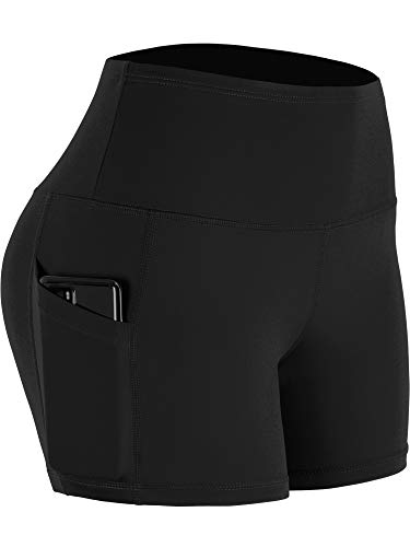 CADMUS Women's High Waist Yoga Shorts Spandex Running Side Pockets, 16#, Navy & Grey & Black,Medium