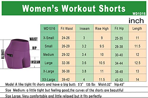 CADMUS Women's High Waist Yoga Shorts Spandex Running Side Pockets, 16#, Navy & Grey & Black,Medium