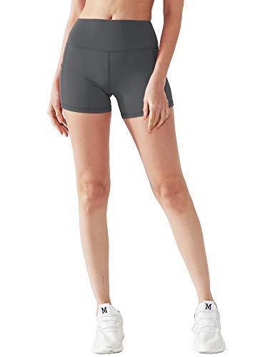 CADMUS Women's High Waist Yoga Shorts Spandex Running Side Pockets, 16#, Navy & Grey & Black,Medium