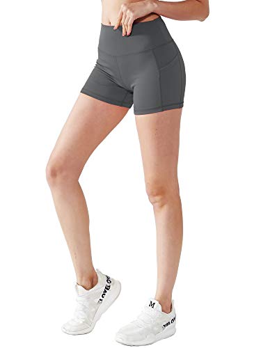 CADMUS Women's High Waist Yoga Shorts Spandex Running Side Pockets, 16#, Navy & Grey & Black,Medium