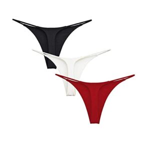 KUKU PANDA Cotton Thongs for Women Sexy Seamless Woman G String Panties 3 Pack Set (Black/Red/White, Small)