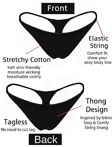 KUKU PANDA Cotton Thongs for Women Sexy Seamless Woman G String Panties 3 Pack Set (Black/Red/White, Small)