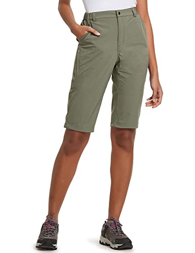 BALEAF Women's Hiking Shorts Bermuda Long Knee Length Quick Dry Stretch Elastic Waist for Camping, Travel Sage Green Size L