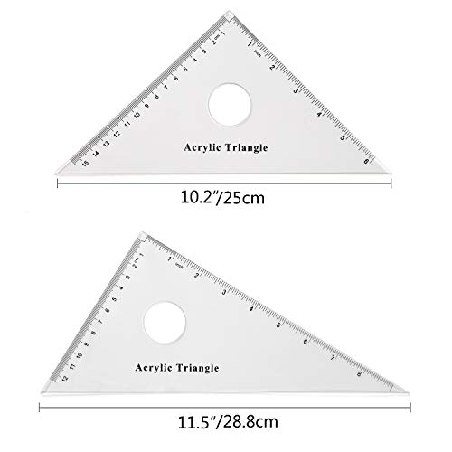 Coopay Large Triangle Ruler Set Square, 30/60 and 45/90 Degrees, Circular Hollow