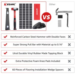 EZARC 64-Piece Laminate Wood Flooring Installation Kit with Reinforced Double-Faced Mallet, Heavy Duty Pull Bar, Tapping Block, Foam Kneepads and 60 Piece Spacers