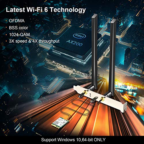 AX210 WiFi 6E Desktop Kit, Expand to Tri-Band 6GHz/5GHz/2.4GHz M.2 NGFF Wireless Bluetooth 5.2 Card Support Windows 10 11, 64 bit Desktop PC, Includes Ipex Cable, 5dBi Antennas and Brackets