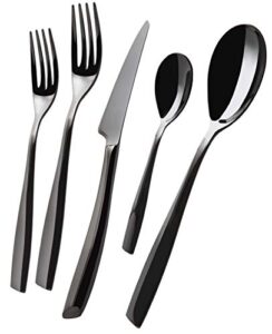 bugatti italy riviera black 5 piece place setting flatware set cutlery silverware dinnerware (black shiny)