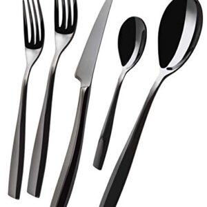 Bugatti Italy Riviera Black 5 Piece Place Setting flatware set cutlery silverware dinnerware (Black shiny)