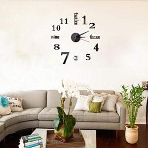 10inch-20inch frameless diy wall clock black 3d mute round shape quartz wall clock sticker diy wall decoration for home living room bedroom office classroom