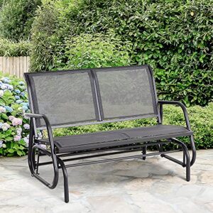 Outsunny 2-Person Outdoor Glider Bench Patio Double Swing Rocking Chair Loveseat w/Power Coated Steel Frame for Backyard Garden Porch, Grey