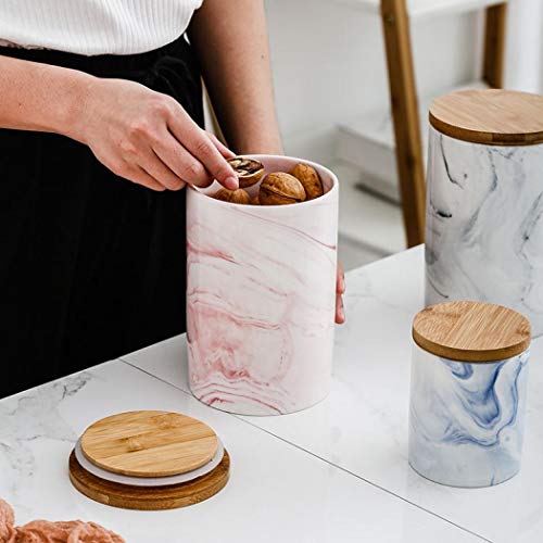 XUDREZ Ceramic Food Storage Jar - Marble Look Porcelain Canister Bamboo Lid with Airtight Silicone Seal, Perfect for Tea, Coffee, Spices or Snacks (4)