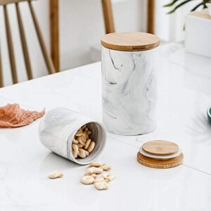 XUDREZ Ceramic Food Storage Jar - Marble Look Porcelain Canister Bamboo Lid with Airtight Silicone Seal, Perfect for Tea, Coffee, Spices or Snacks (4)