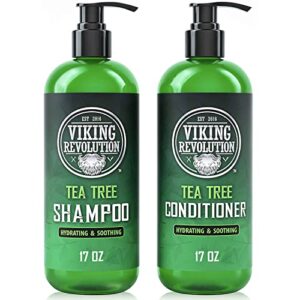 viking revolution tea tree shampoo and conditioner set - hydrates, moisturizes & soothes dry and itchy scalps - with natural tea tree oil - 17 oz